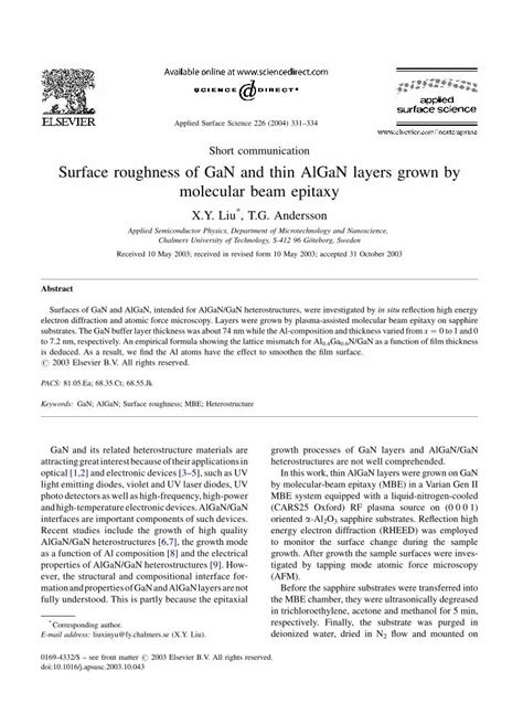 Pdf Surface Roughness Of Gan And Thin Algan Layers Grown By Molecular