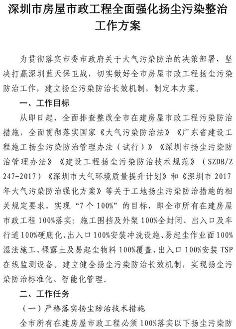 深圳扬尘治理加码不合格的一律停工招投标受限制 印发