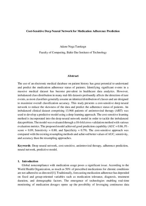 Pdf Cost Sensitive Deep Neural Network For Medication Adherence