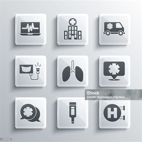 디지털 온도계 병원 간판 응급 상황의 의료 기호 폐 의사와의 대화 초음파 노트북 심전도 및 아이콘을 설정합니다 벡터 Brand