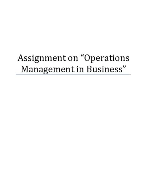 Doc Assignment On Operations Management