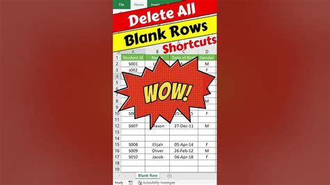 Delete All Blank Rows In Excel Shortcuts Shorts Youtube