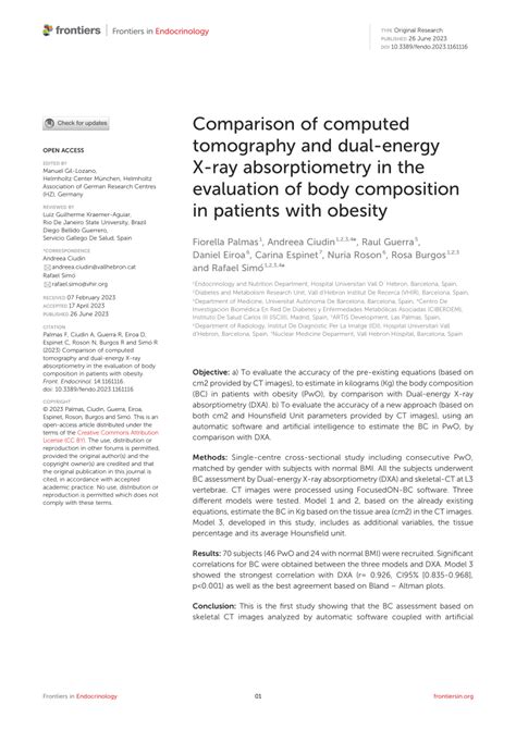 Pdf Comparison Of Computed Tomography And Dual Energy X Ray Absorptiometry In The Evaluation