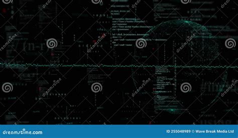 Image Of Data Processing And Globe On Black Background Stock Illustration Illustration Of