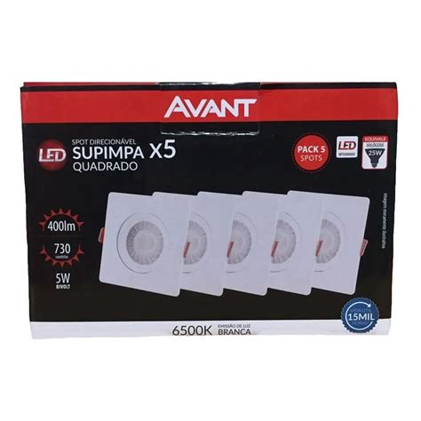 Kit 5 Spot Led Quadrado Embutir Teto 6500k Branco Frio 5w Broketto Materiais Elétricos