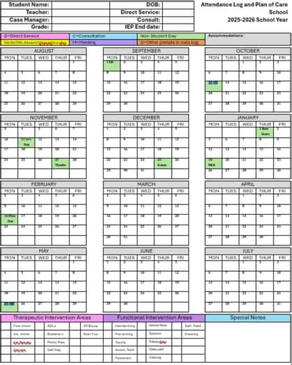 Ot Documentation Attendancepocdata Sheets By Ot Document Depot