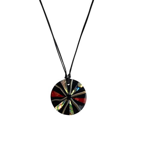 Palm Strings Round Red And Black Style Paua Shell On Black String