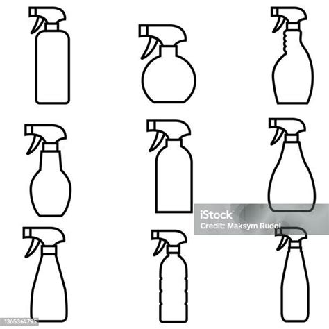 스프레이 보틀 라인 아이콘 흰색 배경에 격리 된 벡터 윤곽 로고 가사 집안일에 대한 스톡 벡터 아트 및 기타 이미지 가사