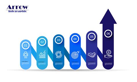 6 단계 옵션 부분 또는 프로세스 프리젠 테이션을위한 벡터 비즈니스 템플릿이있는 그래프 다이어그램의 화살표 6에 대한 스톡 벡터 아트 및 기타 이미지 Istock