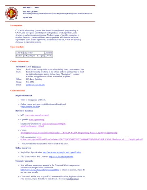 Prerequisites Cop 4610 Operating Systems