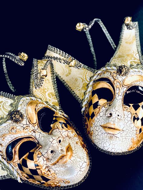 Venetian Jester Mask Pair In Gold And Ivory Masquerade Store
