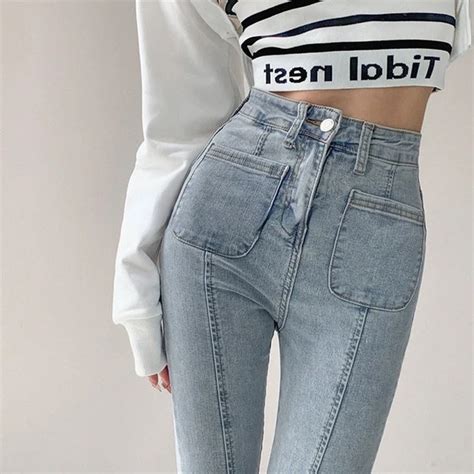 여성용 롱 플레어 레깅스 탄성 스키니 트렌드 패션 데님 청바지 벨 바텀 청바지 빈티지 와이드 레그 섹시 핫 위시버킷