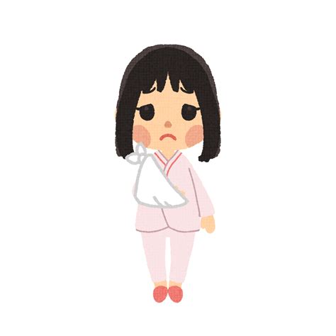 腕を骨折して入院する女性 イラストワールド 〜無料で使えるフリーイラスト素材〜