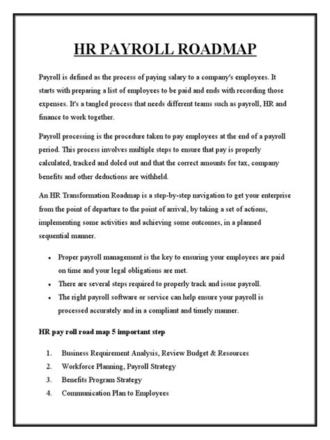 Hr Payroll Roadmap Pdf Strategic Management Payroll