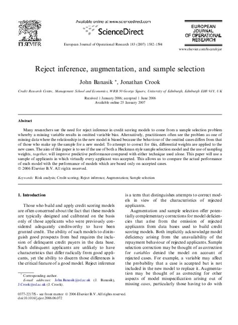 Pdf Reject Inference Augmentation And Sample Selection