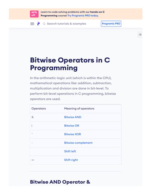 Programiz Com C Programming Bitwise Operators Pdf Integer Computer Science