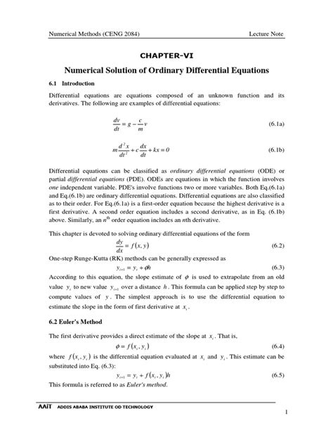 chapter 7 numerical solution of ordinary differential equations pdf differential equations
