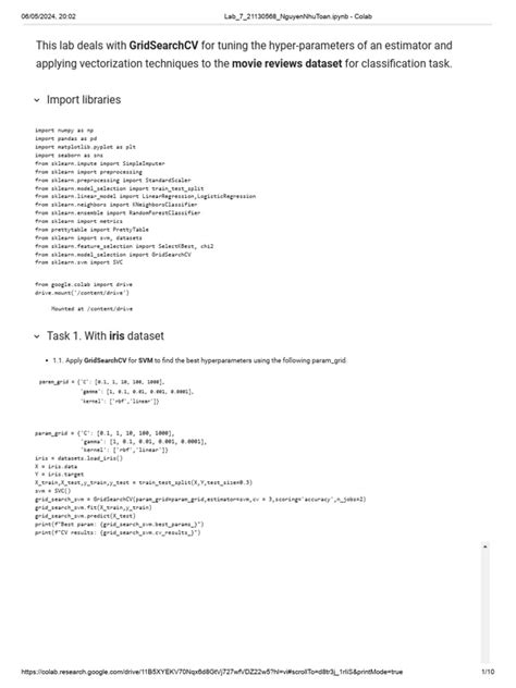 Lab721130568nguyennhutoanipynb Colab Pdf Support Vector Machine Statistical