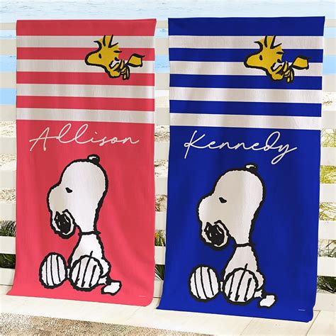 Peanuts® Snoopy™ And Woodstock Stripes Beach Towel Personal Creations