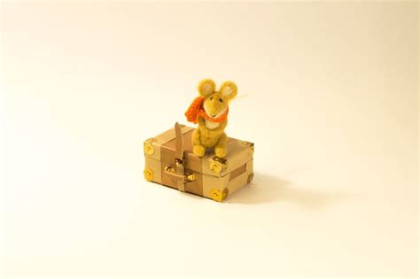 Needle Felted Mouse Miniature Mouse Wool Mouse In Suitcase Felt
