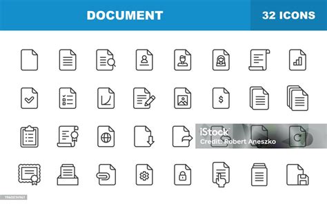 문서 라인 아이콘 편집 가능한 획 계약 인증서 구성 데이터 전자 메일 파일 보고서 이력서와 같은 아이콘이 포함되어 있습니다 아이콘에 대한 스톡 벡터 아트 및 기타 이미지