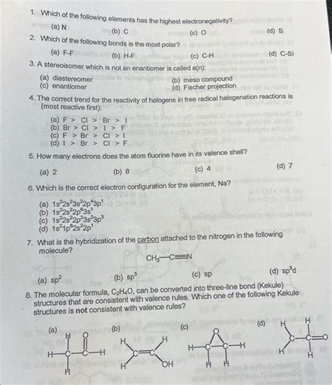 Solved 1 Which Of The Following Elements Has The Highest