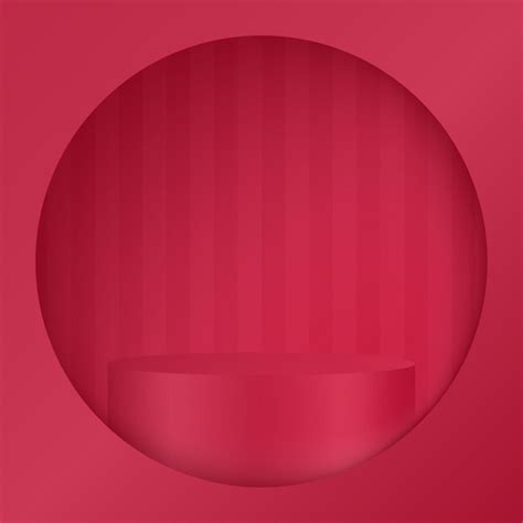 줄무늬가 있는 제품 빨간색 디스플레이 스테이지 배경에 대한 원통형 연단 받침대의 3d 모형 프리미엄 벡터
