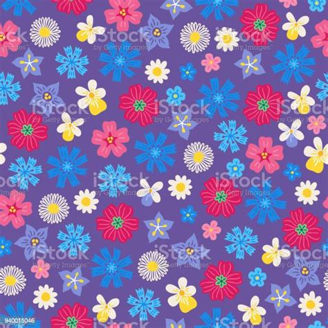 양 귀 비 도라지 Knapweed 카모마일 및 비올라와 함께 완벽 한 꽃 패턴 꽃 식물에 대한 스톡 벡터 아트 및 기타 이미지 꽃 식물 0명 개념 Istock