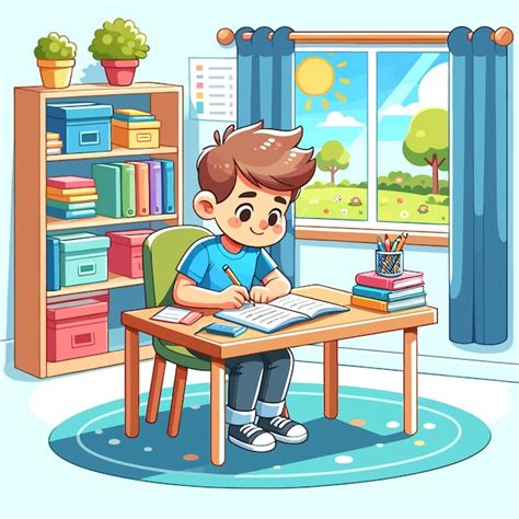 Ilustración De Un Niño Haciendo Tareas En Casa Vector Premium