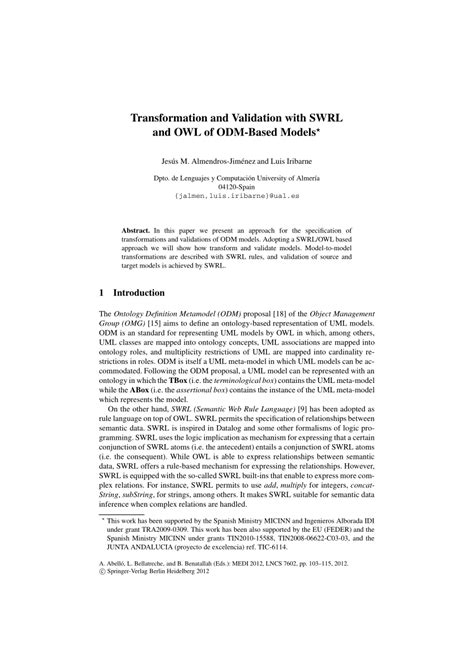 Pdf Transformation And Validation With Swrl And Owl Of Odm Based Models
