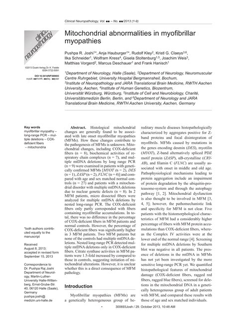 Pdf Mitochondrial Abnormalities In Myofibrillar Myopathies