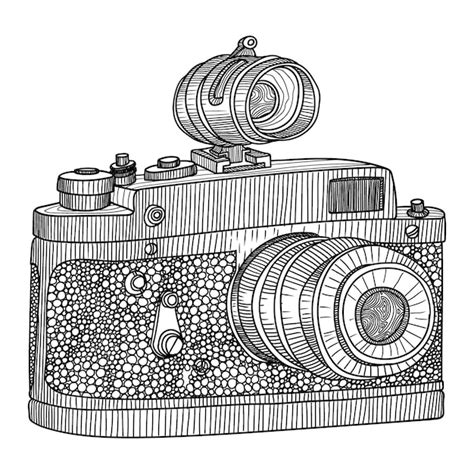 Premium Vector Film Retro Camera With Lens Isolated On White Background Primitive Linear Sketch