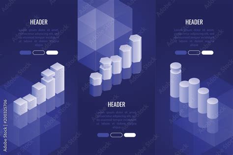 Set Of 3 Business Headers With Various Chart And Graph Data Visualization Concept For Analysis
