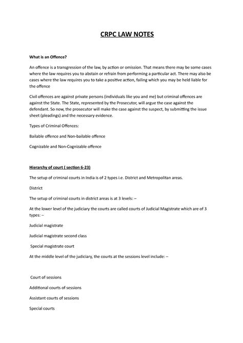 CRPC LAW Notes Yes CRPC LAW NOTES What Is An Offence An Offence Is A Transgression Of The