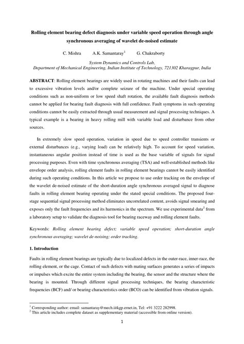 Pdf Rolling Element Bearing Defect Diagnosis Under Variable Speed