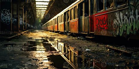 Ai Generated Ai Generative Tunnel Abandoned Underground Subway Train