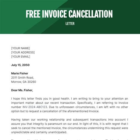 Invoice Cancellation Letter Template Edit Online And Download Example