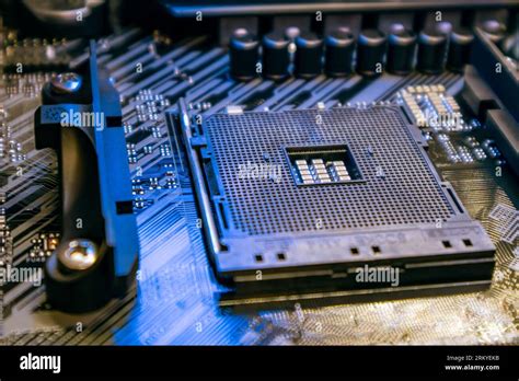 Am4 Cpu Socket On Motherboard Of A Desktop Pc Computer Hardware Chipset Components Close Up In