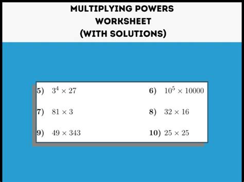 Multiplying Powers Worksheet With Solutions Teaching Resources