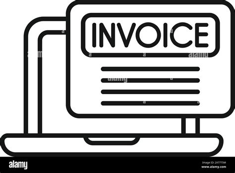 Black And White Line Art Of A Laptop Computer Displaying An Invoice