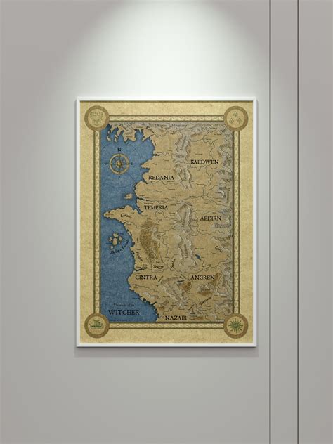 Witcher World Map Canvas Witcher World Map Poster Witcher Etsy
