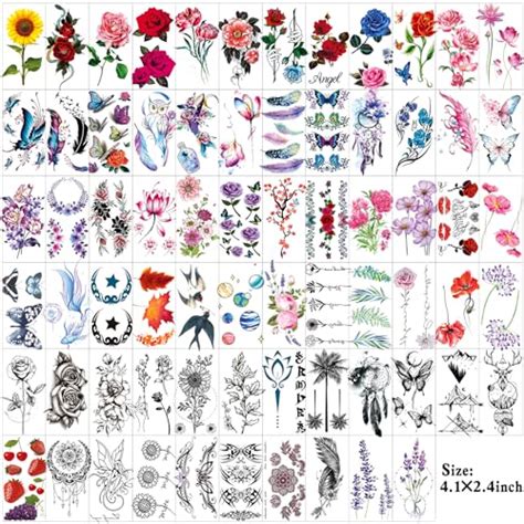 82 Sheets Flowers Temporary Tattoos Stickers Roses Butterflies And