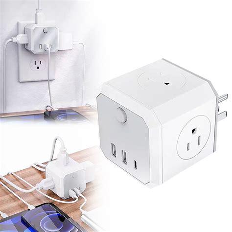 Multiple Socket Without Cable 7 In 1 Cube Power Strip 4 Way With 2 Usb
