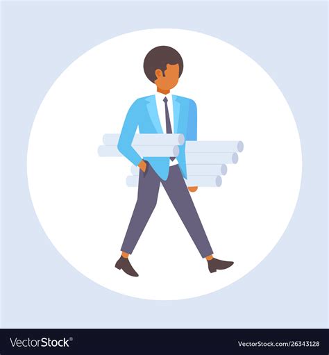 Man Architect Holding Rolled Up Blueprints Vector Image