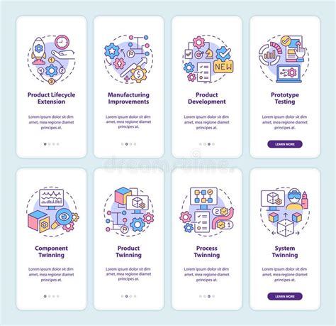 Digital Twin Technology Onboarding Mobile App Screen Set Stock Vector Illustration Of Banner