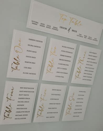 Contemporary Design Personalised Wedding Table Plan Cards