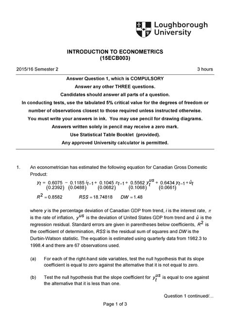 15ecb003 06 2016 Exam Question Intro To Econometrics Introduction To Econometrics 15ecb003