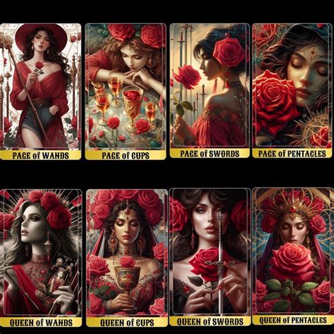 78 Red Rose Tarot Cards Deck Printable Png Oracle Digital Download