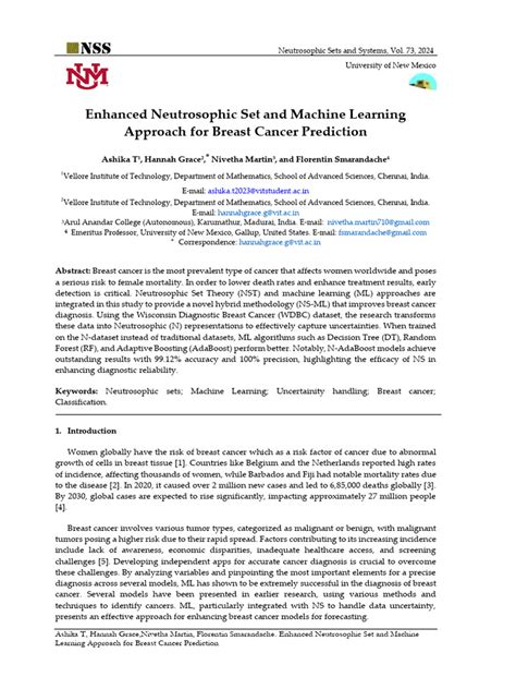 Enhanced Neutrosophic Set And Machine Learning Approach For Breast Cancer Prediction Pdf