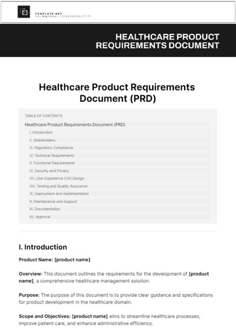 Healthcare Product Requirements Document Template Edit Online And Download Example